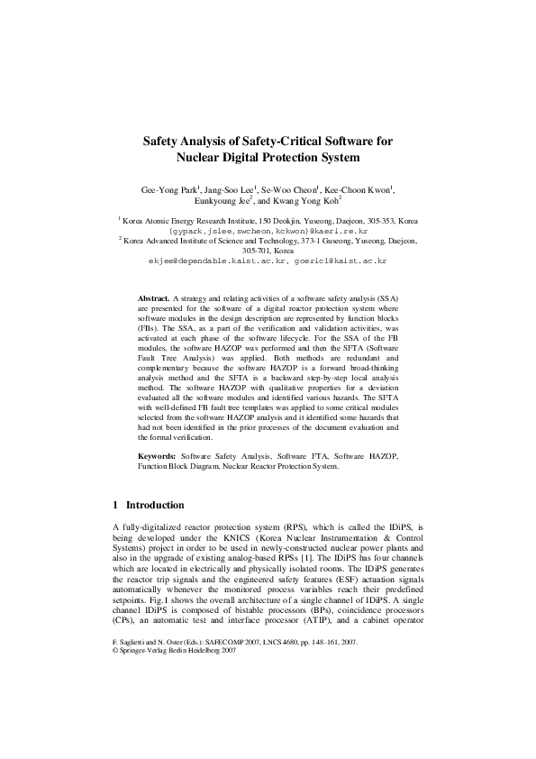 Pdf Safety Analysis Of Safety Critical Software For Nuclear Digital Protection System