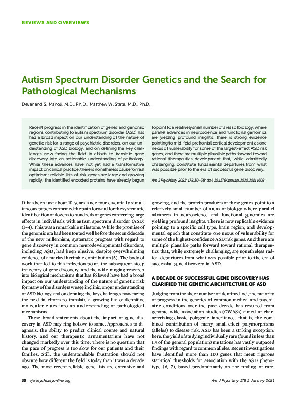 (PDF) Autism Spectrum Disorder Genetics and the Search for Pathological ...