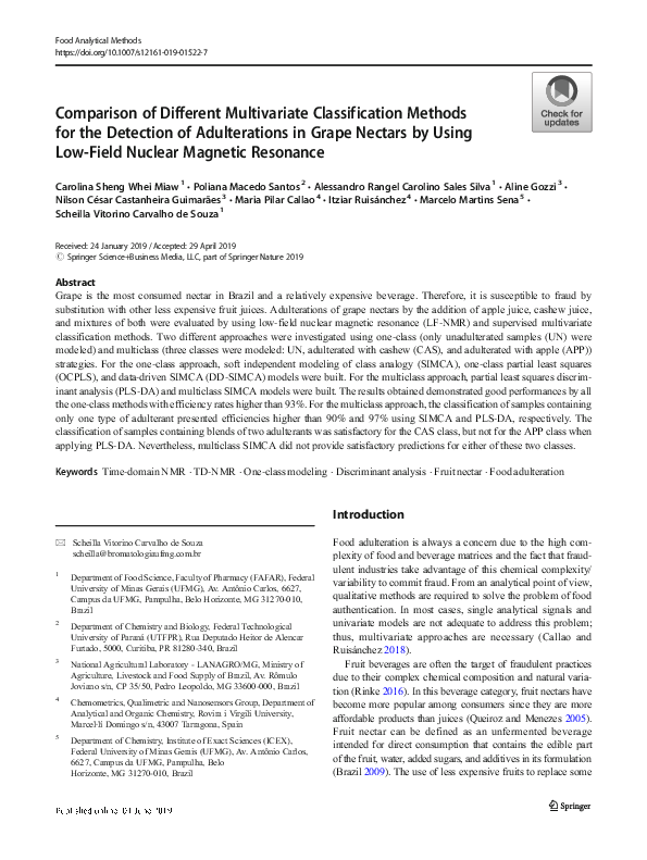 (PDF) Comparison of Different Multivariate Classification Methods for the Detection of ...