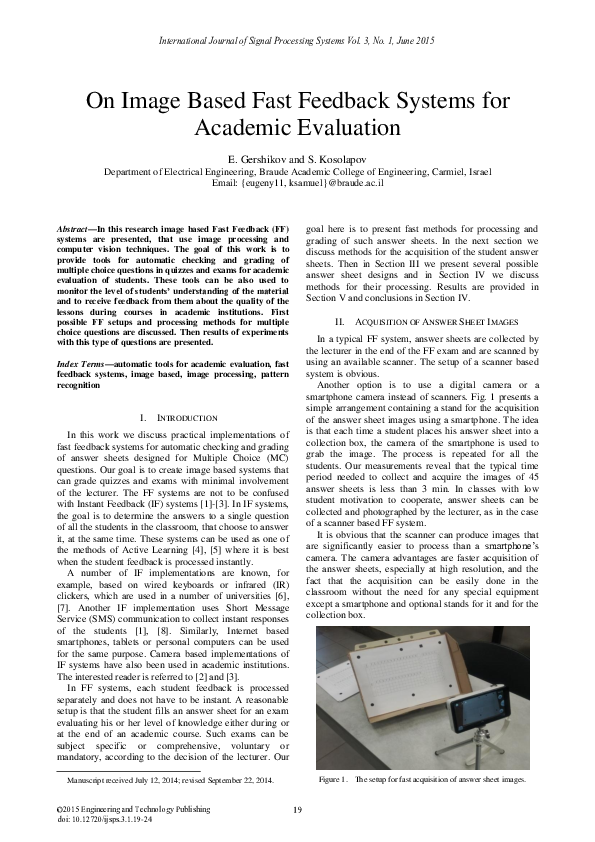 (PDF) On Image Based Fast Feedback Systems for Academic Evaluation