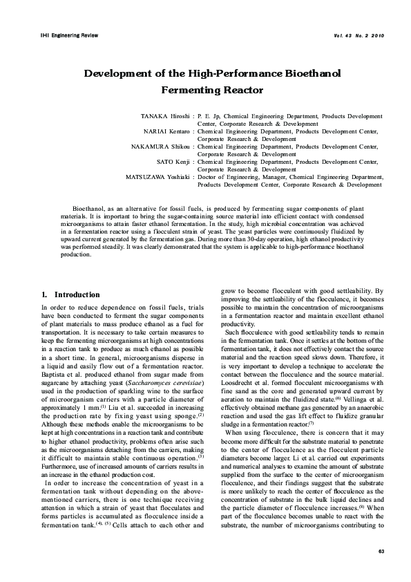 (PDF) Development of the High-Performance Bioethanol Fermenting Reactor