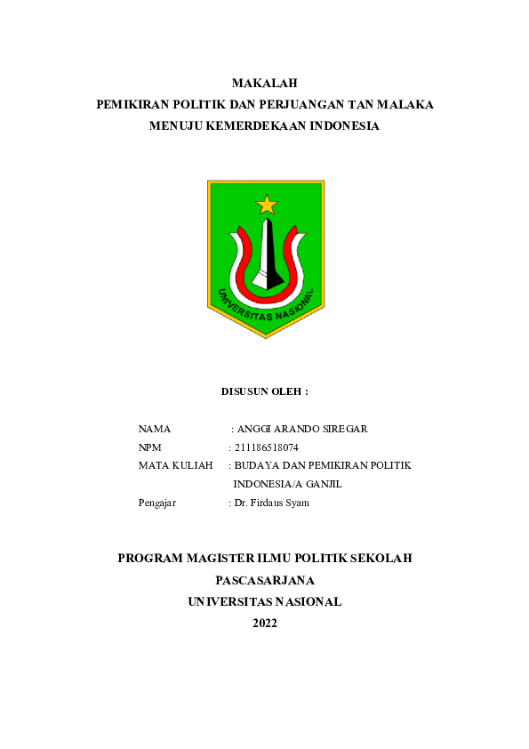 (PDF) MAKALAH Pemikiran Politik dan Perjuangan Tan malaka Menuju ...