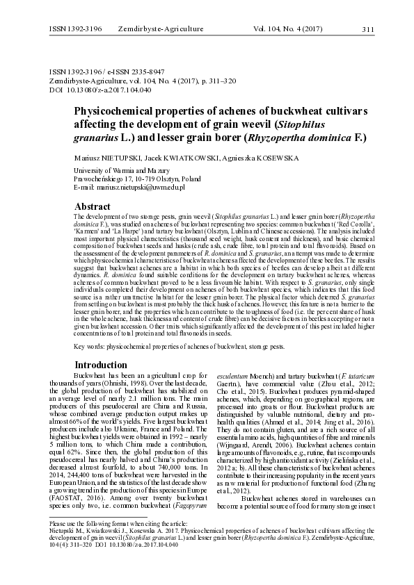 (PDF) Physicochemical properties of achenes of buckwheat cultivars ...