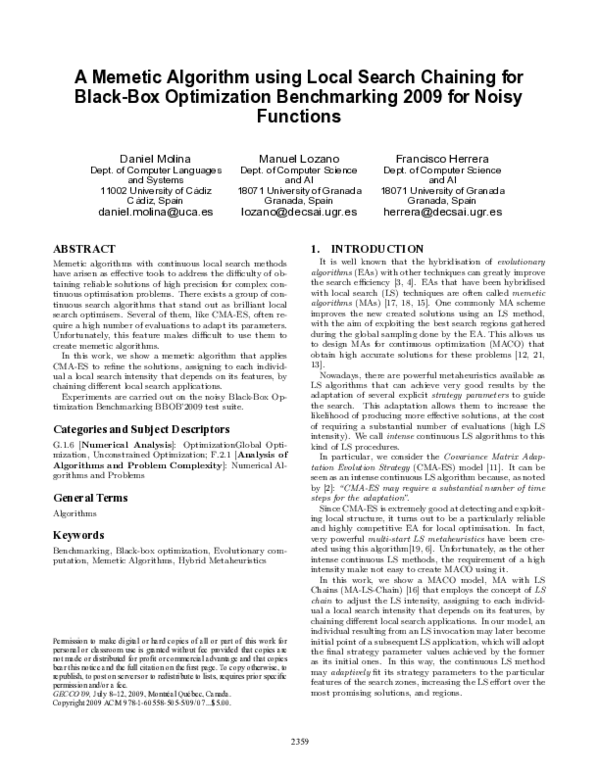 Pdf A Memetic Algorithm Using Local Search Chaining Forblack Box Optimization Benchmarking