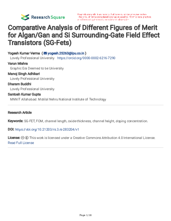 (PDF) Comparative Analysis of Different Figures of Merit for Algan/Gan and Si Surrounding-Gate ...