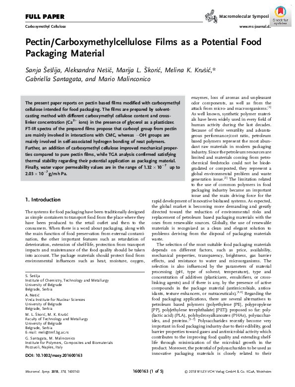 (PDF) Pectin/Carboxymethylcellulose Films as a Potential Food Packaging ...