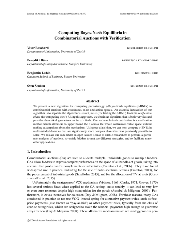 (PDF) Computing Bayes-Nash Equilibria in Combinatorial Auctions with ...