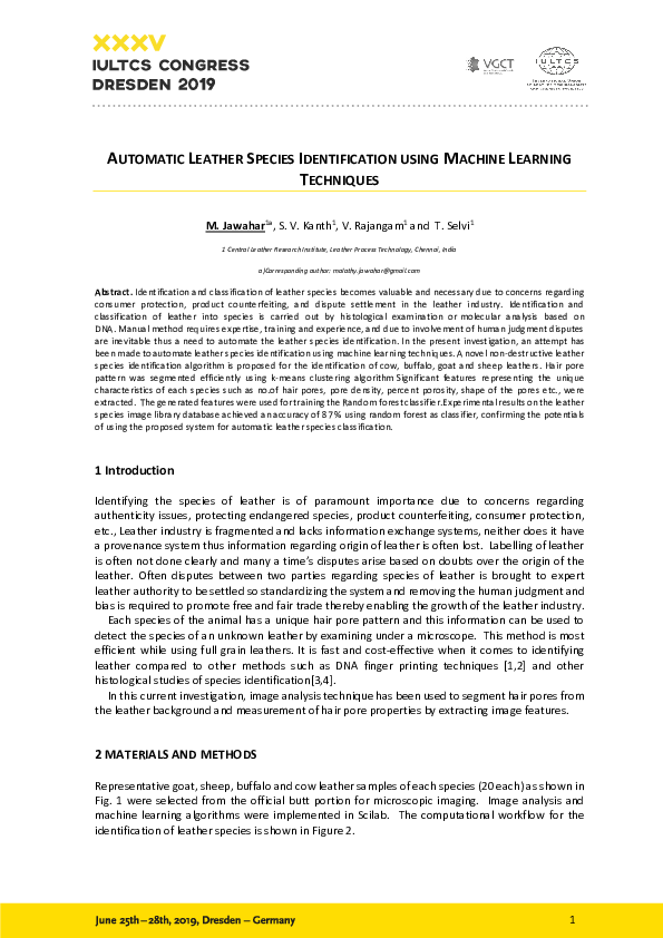 (PDF) Automatic Leather Species Identification using Machine Learning Techniques