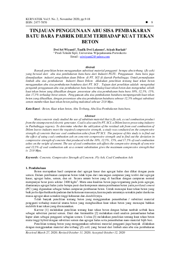 (PDF) Tinjauan Penggunaan Abu Sisa Pembakaran Batu Bara Pabrik Dilem ...