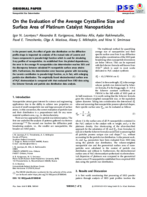 (PDF) On the Evaluation of the Average Crystalline Size and Surface ...