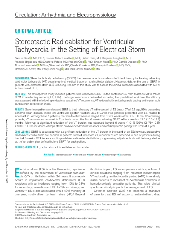 (PDF) Stereotactic Radioablation for Ventricular Tachycardia in the Setting of Electrical Storm ...