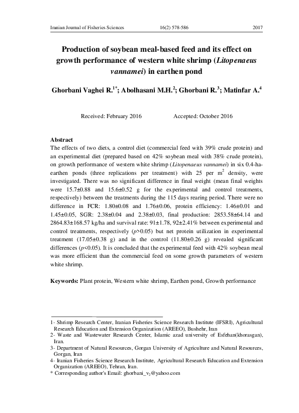 (PDF) Production of soybean meal-based feed and its effect on growth performance of western ...