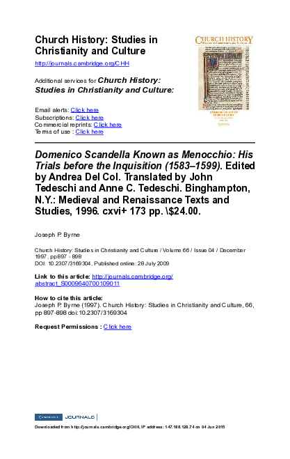 (PDF) Domenico Scandella Known as Menocchio: His Trials before the ...