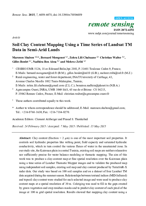 (PDF) Article Soil Clay Content Mapping Using a Time Series of Landsat ...