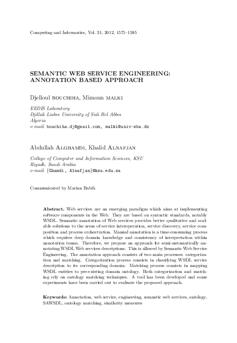 Pdf Semantic Web Service Engineering Annotation Based Approach