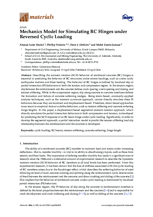 (PDF) Mechanics Model for Simulating RC Hinges under Reversed Cyclic ...