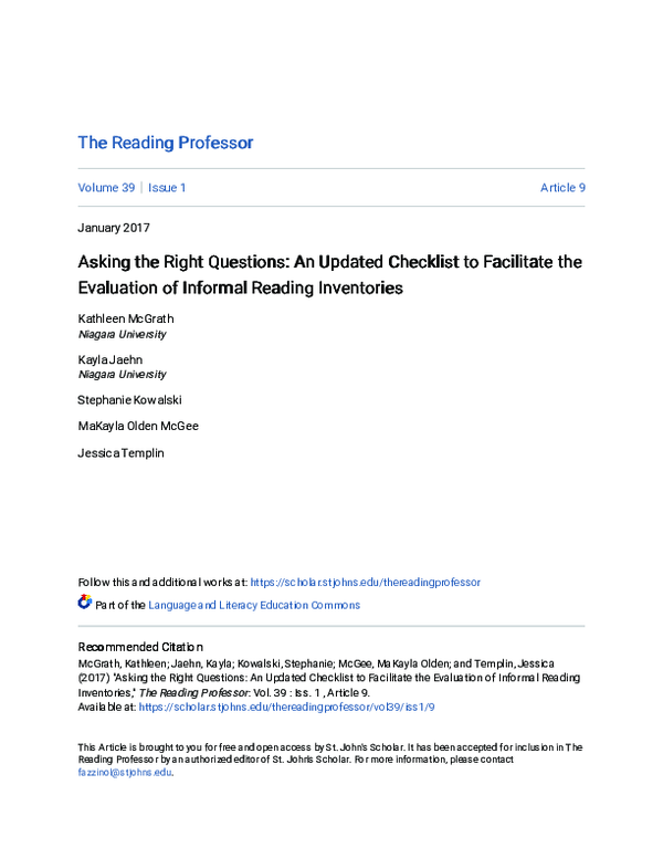 (PDF) Asking the Right Questions: An Updated Checklist to Facilitate ...