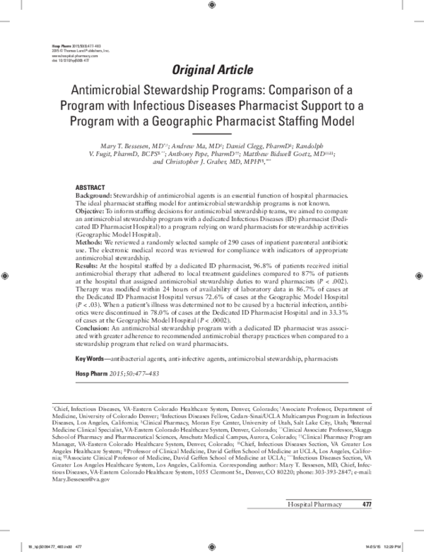 (PDF) Antimicrobial Stewardship Programs: Comparison of a Program with Infectious Diseases ...