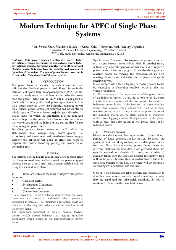 (PDF) Modern Technique for APFC of Single Phase Systems