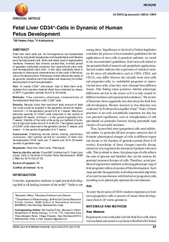 (PDF) Fetal Liver CD34+-Cells in Dynamic of Human Fetus Development