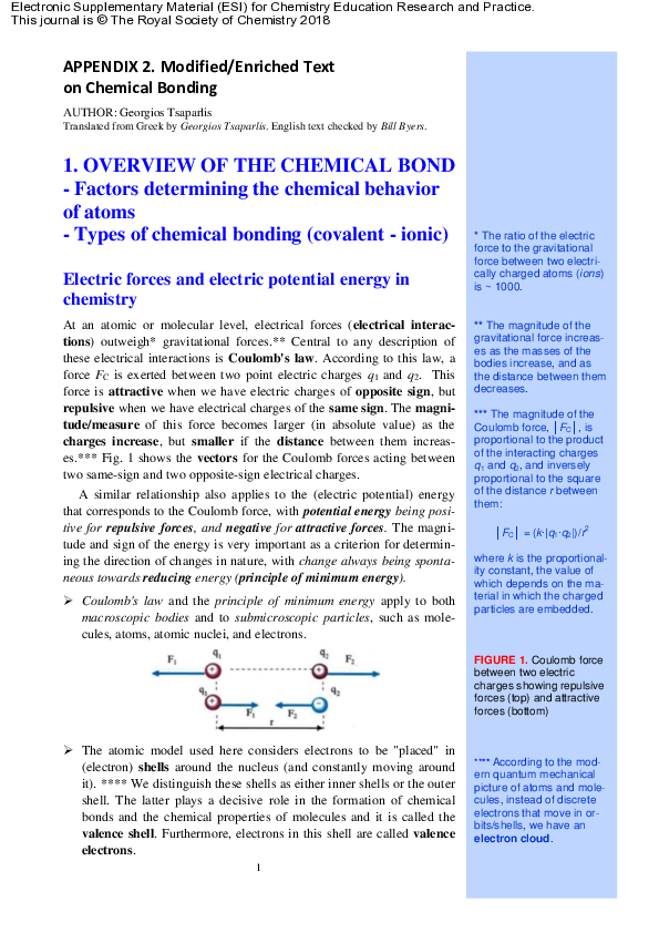 (PDF) OVERVIEW OF THE CHEMICAL BOND-Factors determining the chemical ...
