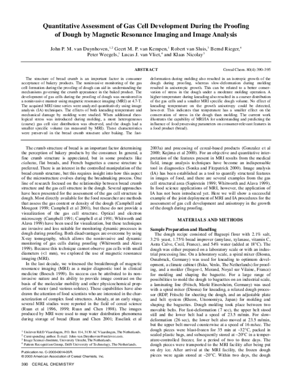 (PDF) Quantitative Assessment of Gas Cell Development During the Proofing of Dough by Magnetic ...