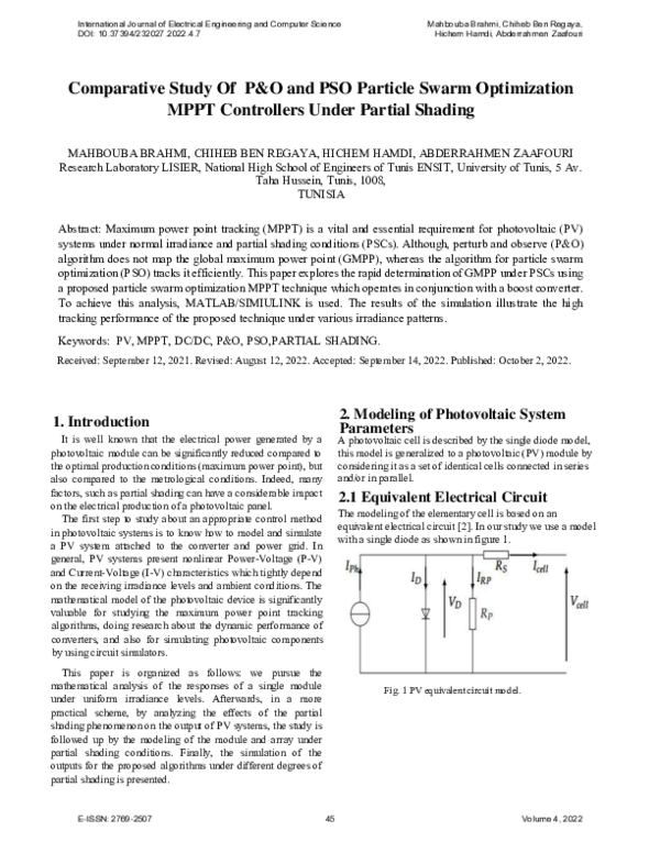 (PDF) Comparative Study Of P&O and PSO Particle Swarm Optimization MPPT Controllers Under ...