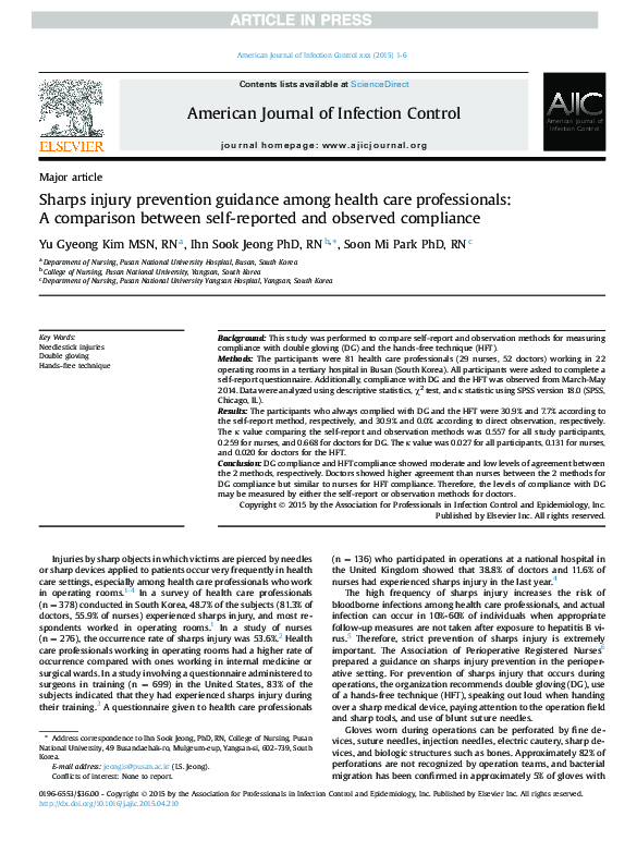 (PDF) Sharps injury prevention guidance among health care professionals ...