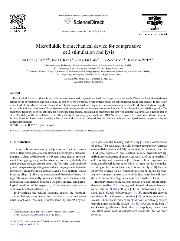 (PDF) Microfluidic biomechanical device for compressive cell ...