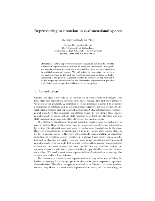 (PDF) Representing Orientation in n-Dimensional Spaces