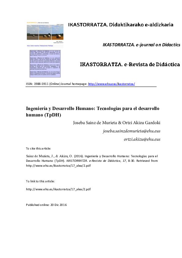 (PDF) Ingeniería y desarrollo humano: Tecnologías para el Desarrollo ...