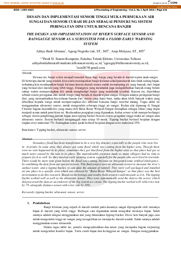 (PDF) Desain Dan Implementasi Sensor Tinggi Muka Permukaan Air Sungai ...