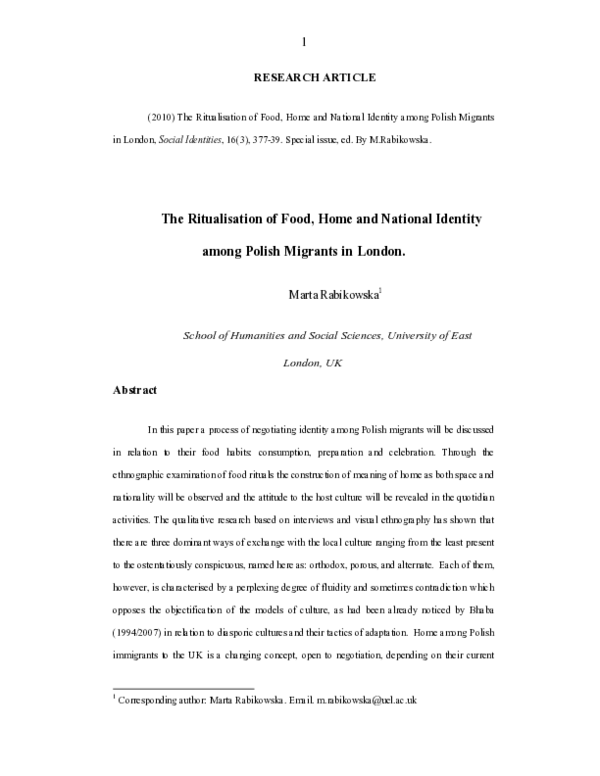(PDF) The ritualisation of food, home and national identity among ...