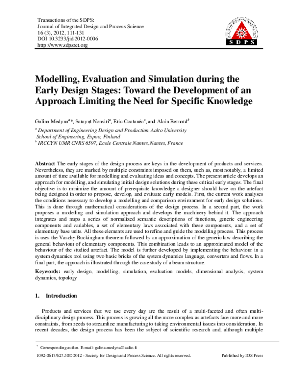 (PDF) Early Design Stages: Toward the Development of an Approach ...