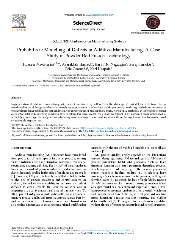 (PDF) Probabilistic Modelling of Defects in Additive Manufacturing: A Case Study in Powder Bed ...