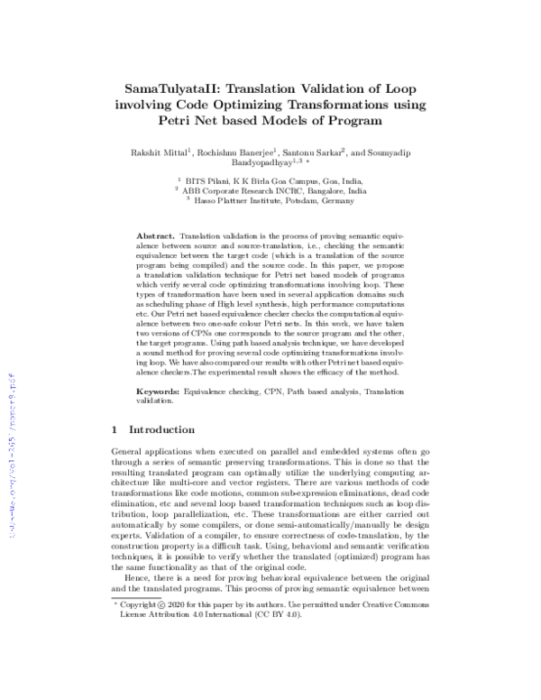 (PDF) Translation Validation of Loop involving Code Optimizing Transformations using Petri Net ...