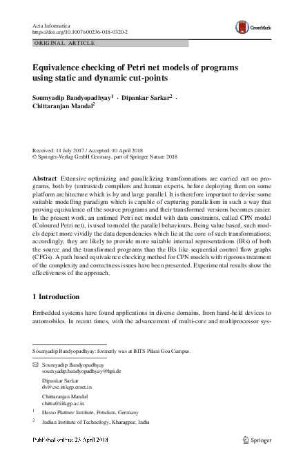 (PDF) Equivalence checking of Petri net models of programs using static and dynamic cut-points ...