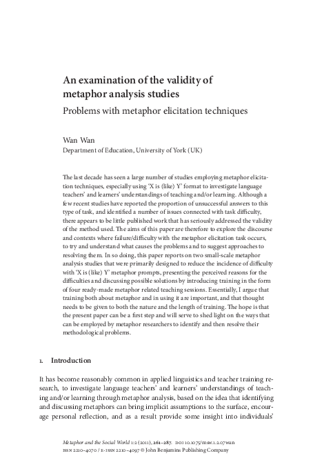 (PDF) An examination of the validity of metaphor analysis studies ...