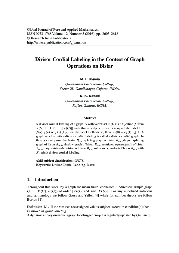 (PDF) Divisor Cordial Labeling in the Context of Graph Operations on Bistar