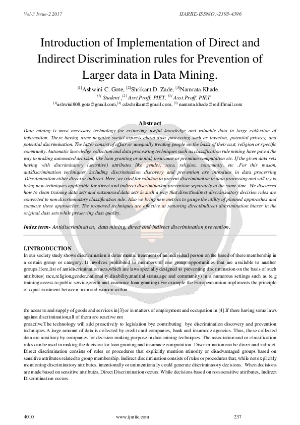 (PDF) Introduction of Implementation Of Direct and Indirect Discrimination Rules for Prevention ...