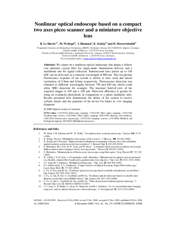 (PDF) Nonlinear optical endoscope based on a compact two axes piezo ...