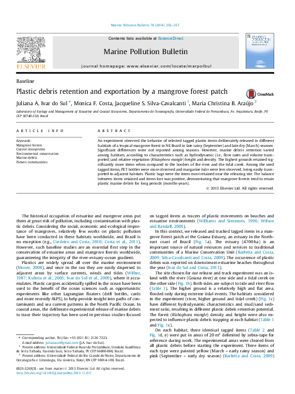 (PDF) Plastic debris retention and exportation by a mangrove forest patch