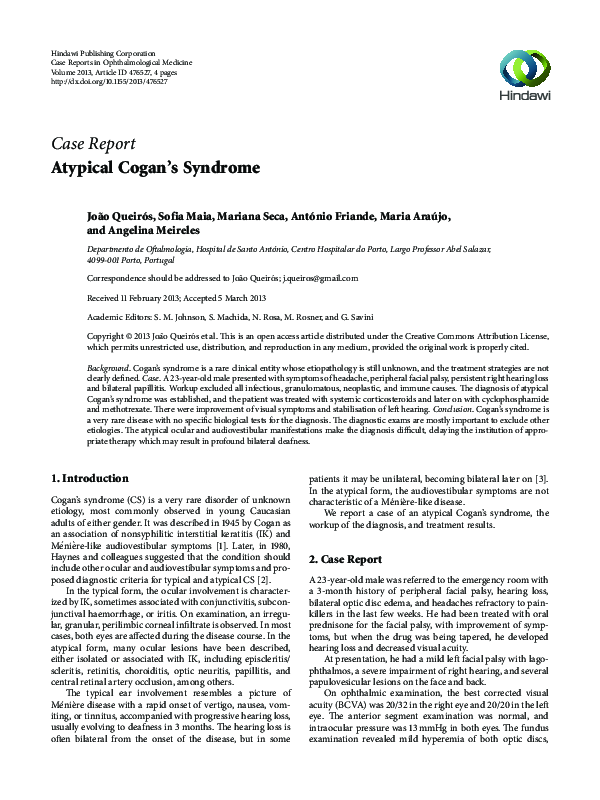 (PDF) Atypical Cogan's Syndrome | Maria Juliana Araujo - Academia.edu