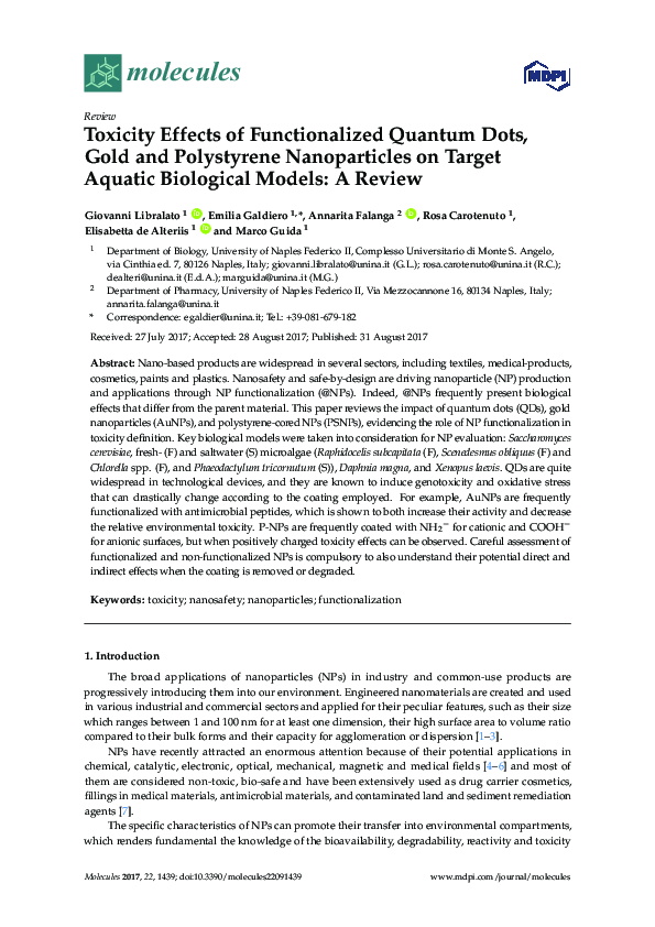(PDF) Toxicity Effects of Functionalized Quantum Dots, Gold and ...