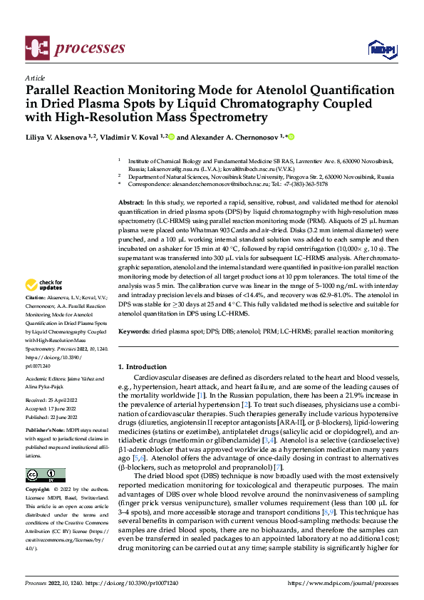 (PDF) Parallel Reaction Monitoring Mode for Atenolol Quantification in ...