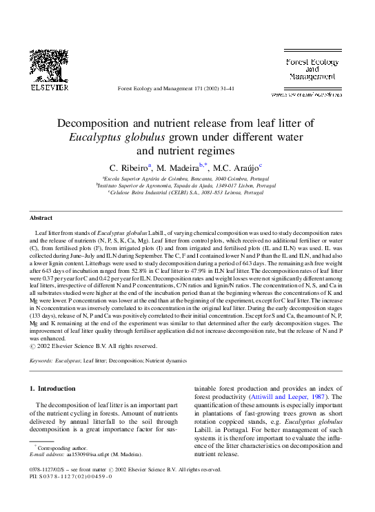 (PDF) Decomposition and nutrient release from leaf litter of Eucalyptus globulus grown under ...