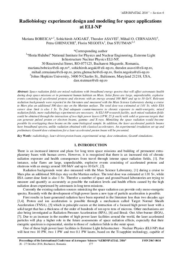 (PDF) Radiobiology experiment design and modeling for space ...
