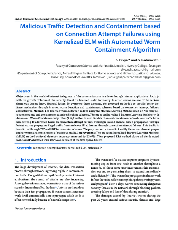 (PDF) Malicious Traffic Detection and Containment based on Connection ...