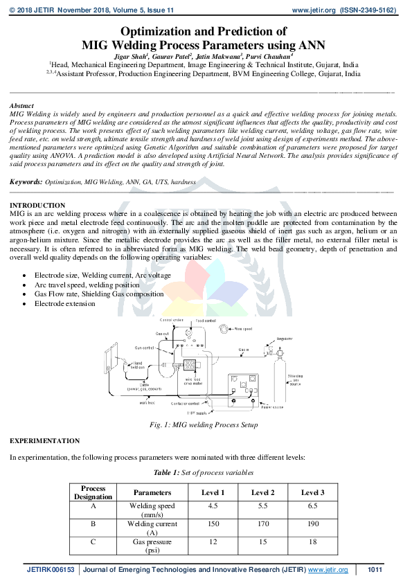 (PDF) Optimization and Prediction of MIG Welding Process Parameters using ANN