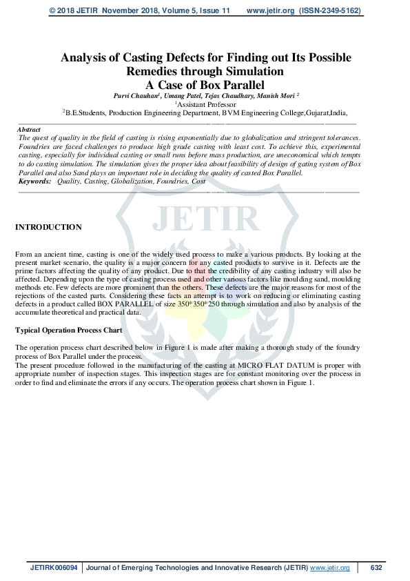 Pdf Analysis Of Casting Defects For Finding Out Its Possible Remedies Through Simulation A